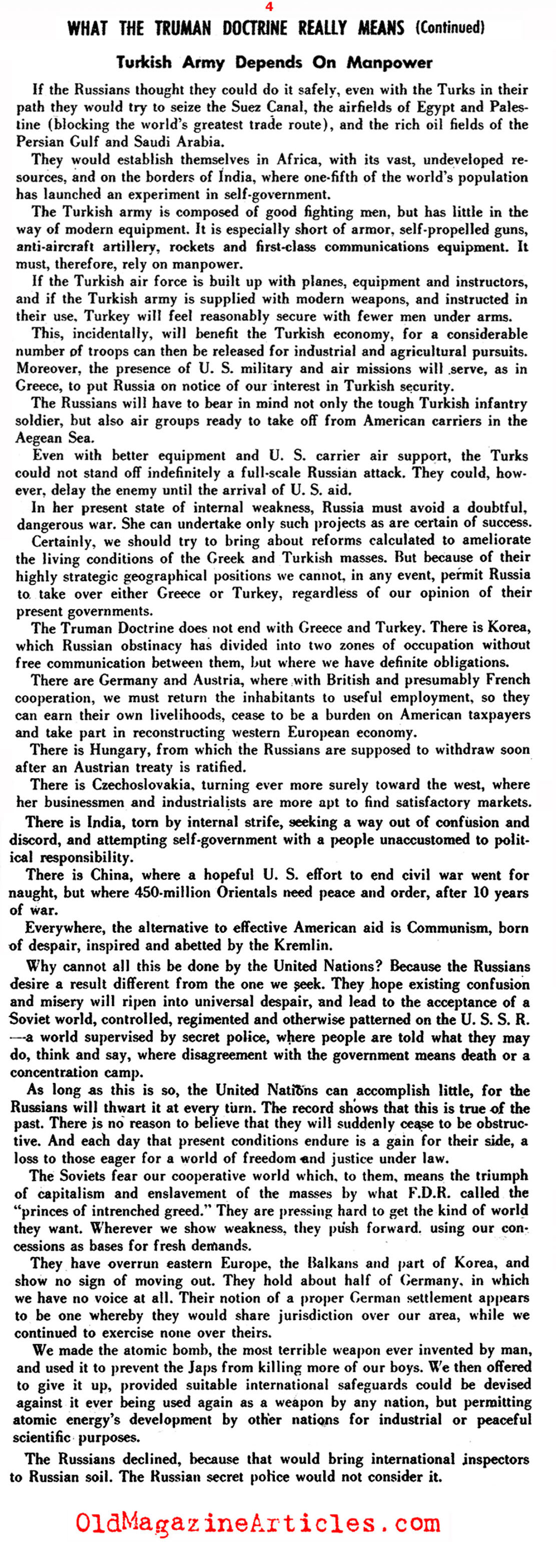 MEANING OF THE 1947 TRUMAN DOCTRINE GENERAL GEORGE FIELDING ELIOT