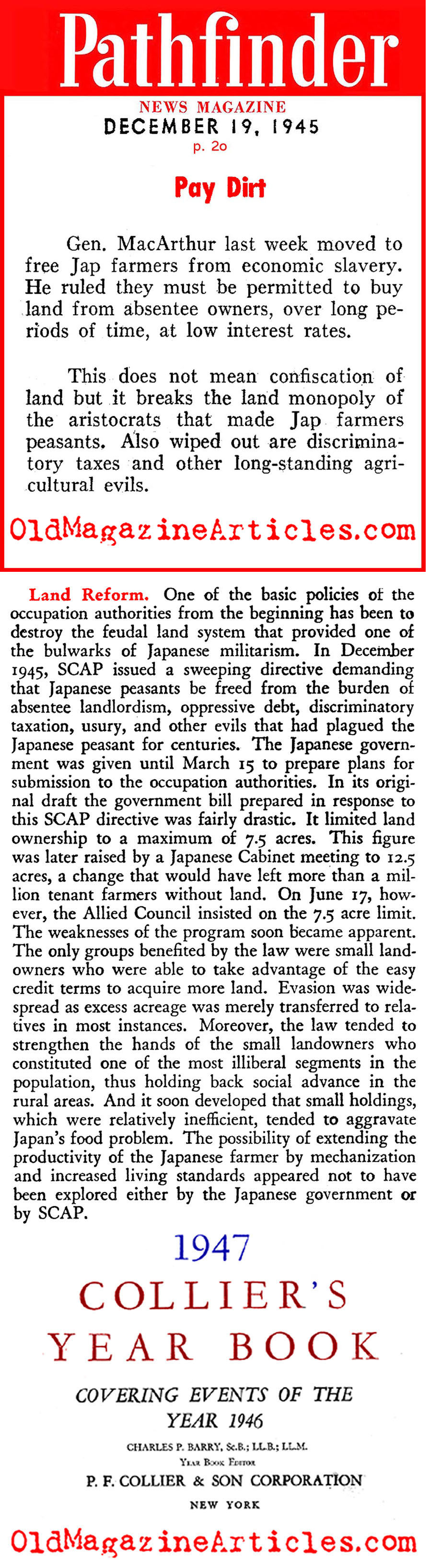LAND REFORM IN OCCUPIED JAPAN 1946 - Magazine Article - Old Magazine ...